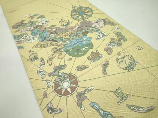 平和屋本店□希少 西陣 川島織物 太鼓柄袋帯 手刺繍 カラス 烏 黒地