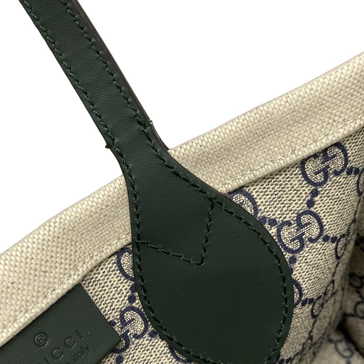 グッチ トートバッグ美品 GUCCI プリント スモール トートバッグ 772144 アイボリー×ダークグリーン 日本限定 コットン、リネン ...