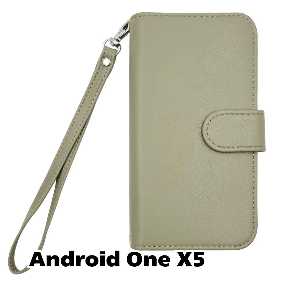【新品未使用】 Android One X5 手帳型スマホ ケース ストラップ 付 スムース PUレザー (カバー色ピスタチオ) くすみ ニュアンスカラー カード収納 zflip51 ...