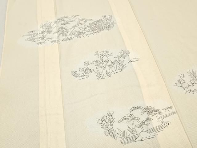 平和屋着物＊夏物 訪問着 絽 駒刺繍 流水草花文 正絹 逸品 AABA2780jd