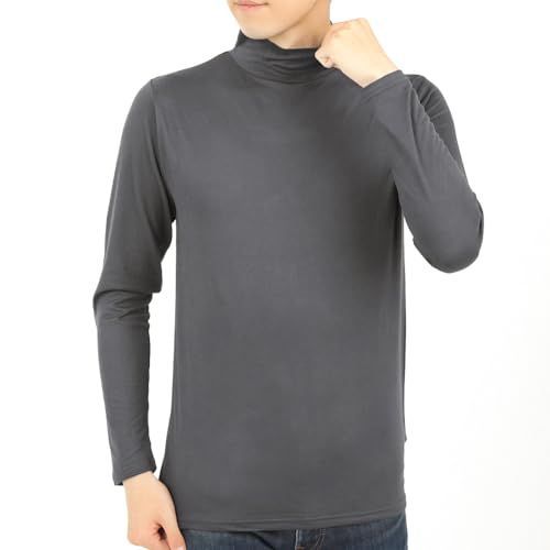 チャコール_3L [MaoWao] ハイネック メンズ ピーチ 起毛 インナー 長袖 Tシャツ あったか 大きいサイズ ストレッチ 伸縮性 エコ暖 メルティ フィット 無地 秋 冬 (3L ...