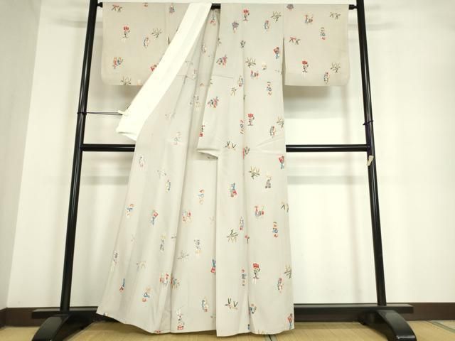 平和屋着物▽上質な小紋 単衣 色紙文 金彩 正絹 逸品 AAAW7684fy