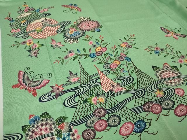 平和屋本店□最高級 城間栄順 本場琉球紅型 訪問着 舞蝶網干花文 若