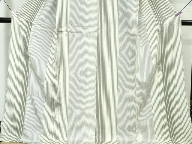 平和屋本店□極上 玉糸つむぎ 単衣 縞 証紙付き 逸品 未使用