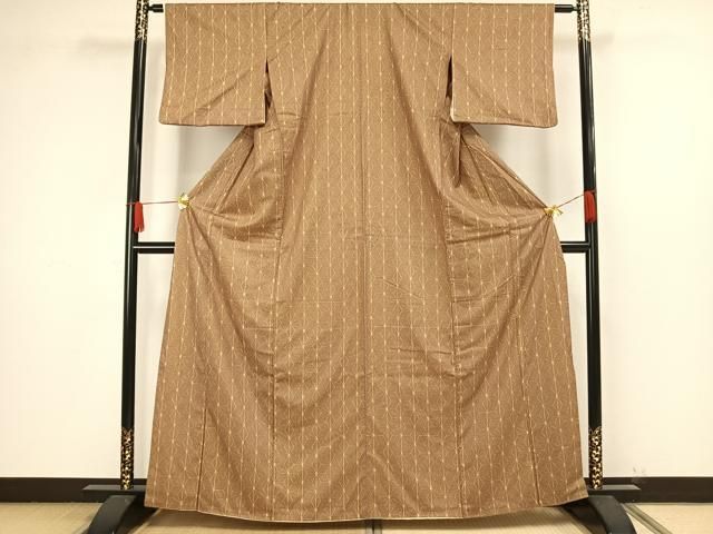 平和屋着物▽上質な紬 単衣 霞麻の葉文 正絹 逸品 DAAT9249az