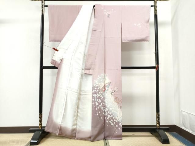 平和屋着物●訪問着　扇流水舞桜文　暈し染め　金彩　正絹　逸品　未使用　CAAS7375yc 平和屋着物○訪問着 扇流水舞桜文 暈し染め 金彩 正絹 逸品 未使用