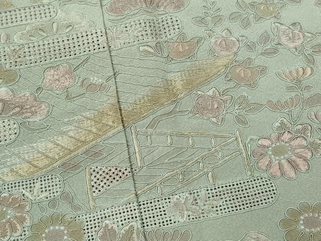 平和屋着物▽中国三大刺繍 スワトウ刺繍 総刺繍 訪問着 単衣 枝花文 暈