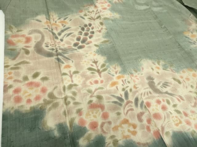 平和屋着物○内田陽一郎 夾纈 生紬 訪問着 花鳥文 正絹 逸品