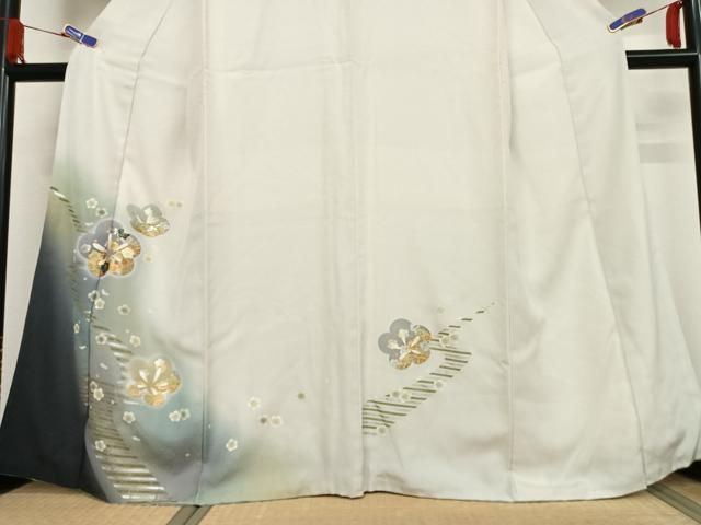 平和屋着物●訪問着　螺鈿　手描き　舞梅文　暈し染め　金銀彩　正絹　逸品　AABB0285zg 平和屋着物○訪問着 螺鈿 手描き 舞梅文 暈し染め 金銀彩