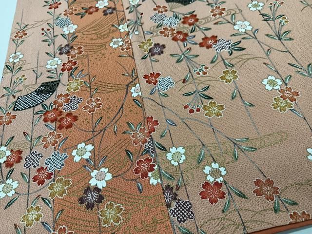 平和屋着物□訪問着 扇面枝花文 金彩 正絹 逸品 未使用 AAAW2629cs