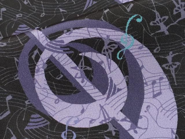 平和屋本店□上質な長襦袢 無双仕立て 楽器 音符 バレリーナ 黒地