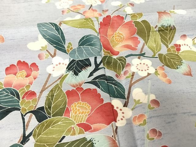 平和屋着物○訪問着 友禅 作家物 紬地 枝椿 正絹 逸品 AAAX0324np