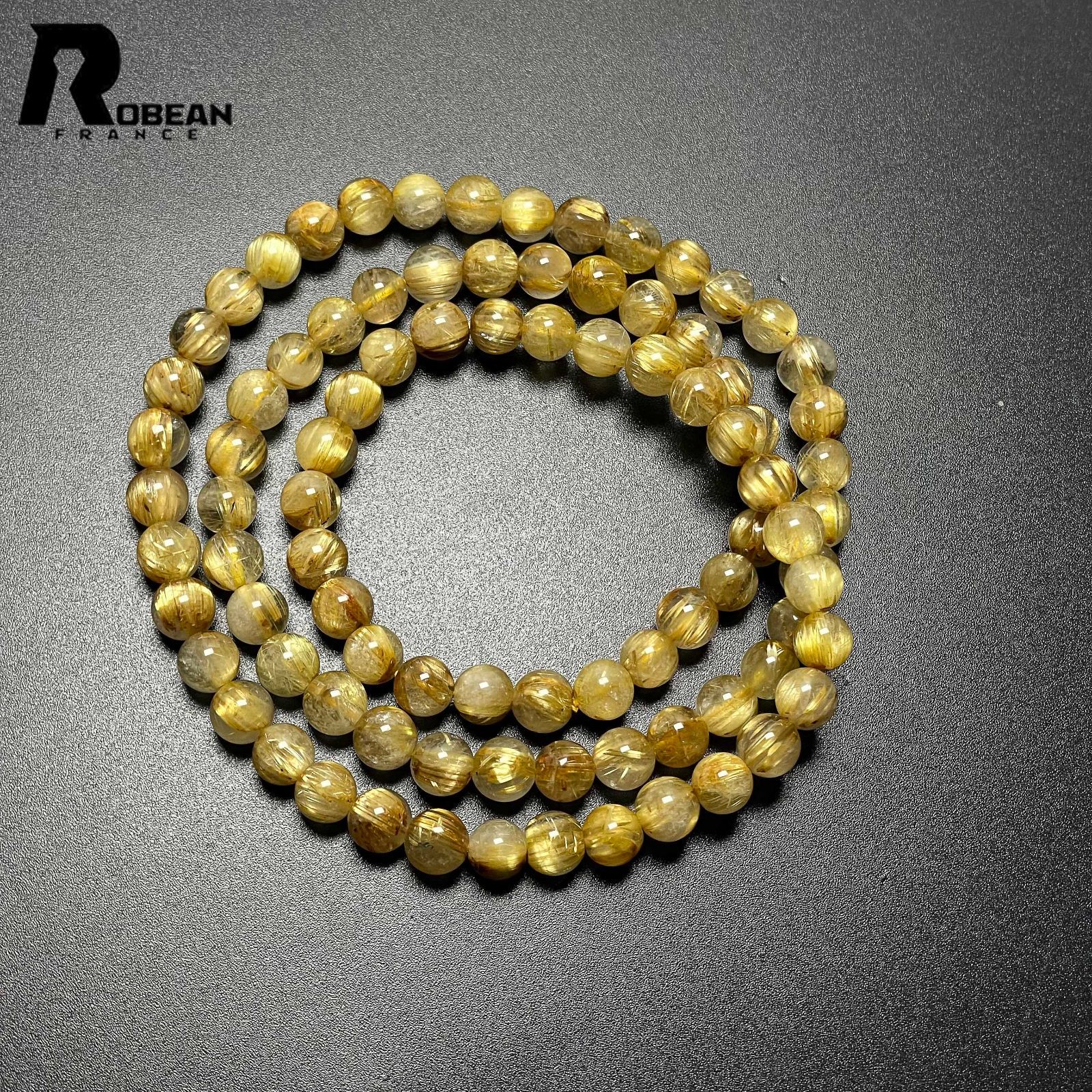 綺麗 EU製 定価12万円★ROBEAN・タイチンルチル★黄金針水晶 ゴールド 金運 開運 3本巻きブレスレット パワーストーン プレゼント ...
