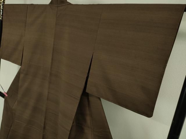 平和屋本店□極上 結城紬 縮織り 龍田屋謹製 麻の葉間道 証紙付き