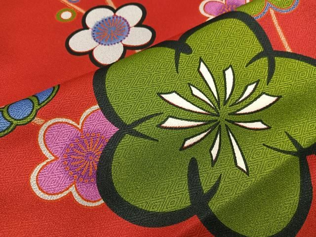 平和屋着物○小振袖 二尺袖 刺繍 型染め 松竹梅吉祥花文