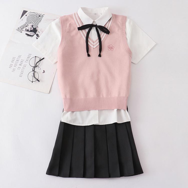 韓国 制服 6点セット ブレザー スカート ベスト シャツ リボン バッジ