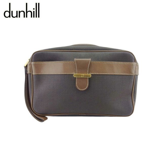 ダンヒル クラッチバッグ セカンド バッグ メンズ ヘリンボーン グレー 灰色 ブラウン ゴールド PVC×レザー dunhill D2536 ...