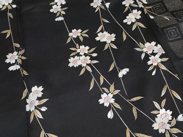 平和屋本店□極上 訪問着 枝垂れ桜文 黒地 金銀彩 逸品 CYAA3027s5