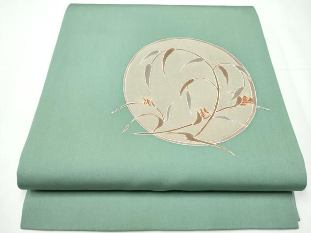 平和屋着物○塩瀬 九寸開き名古屋帯 駒刺繍 枝花丸文 金彩 正絹 逸品