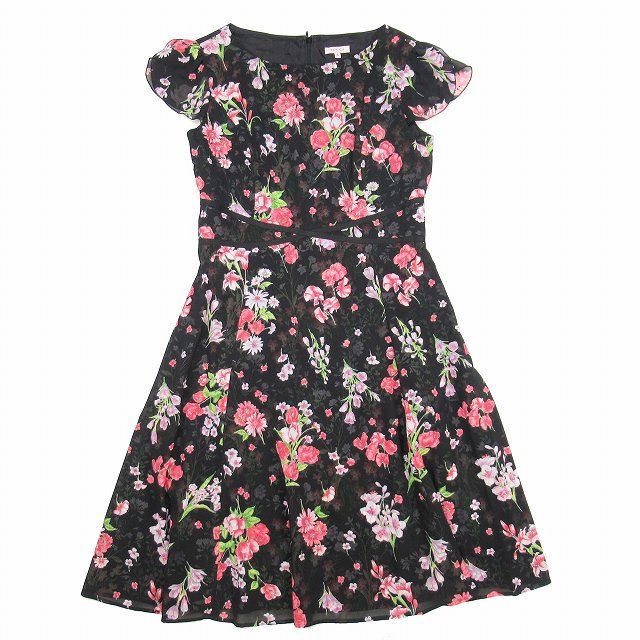 極美品 18aw トッカ TOCCA FLOWER WALTZ FRAGRANT ROSE フレグラントローズ ドレス 花柄 プリント ワンピース フローラル 6 黒 ブラック ...