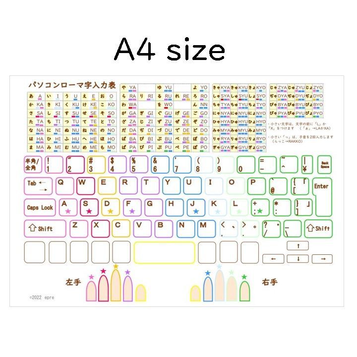 A4 キーボードのタイピング練習表 パソコン用ローマ字入力 ローマ字表 - メルカリ
