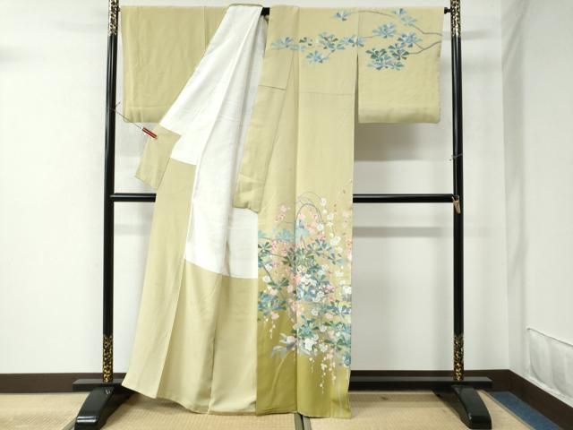 平和屋着物○訪問着 友禅 作家物 流水草花文 正絹 逸品 AAAT5160ck