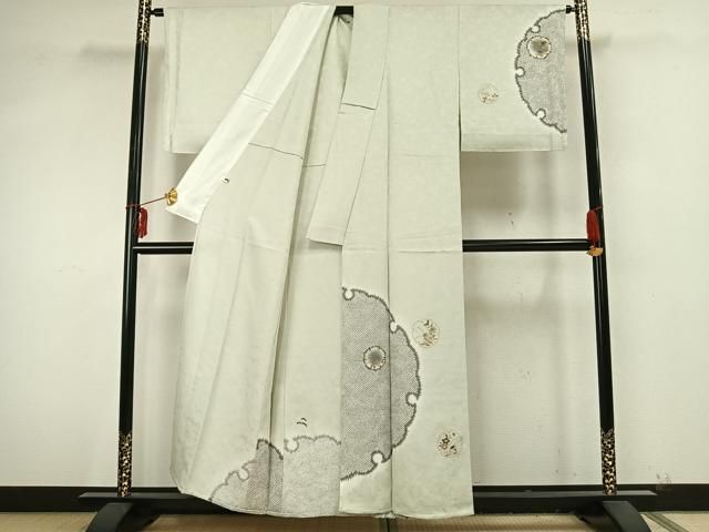 平和屋着物□極上 訪問着 絞り染め 飛兎 うさぎ 露芝 黒鳶色地 鬼しぼ