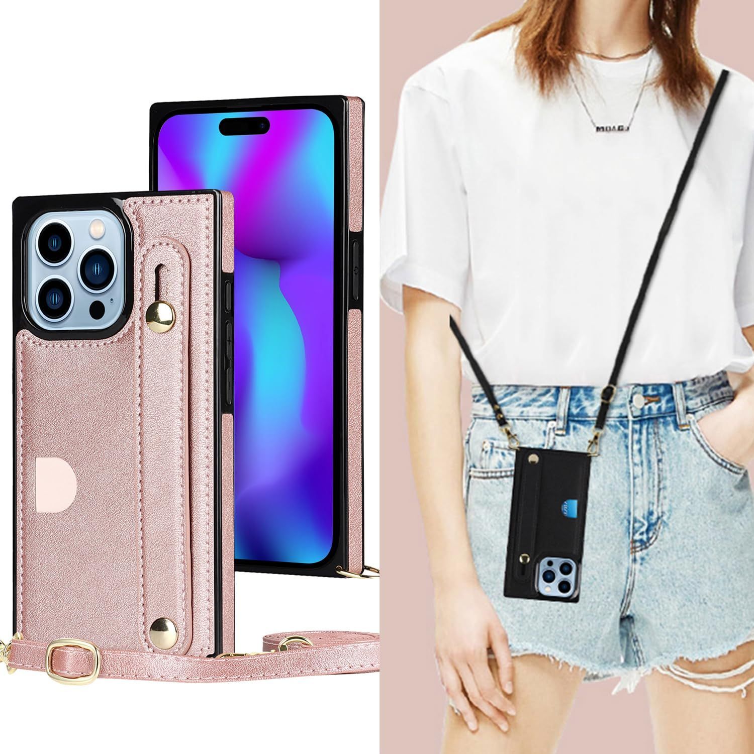 Cavor iPhone15 Pro Max手帳型スマホ ケース iPhone15 Pro Max適用肩掛け 首かけ 斜めがけショルダー ケースiPhone15 Pro Max 財布型 ケース ...