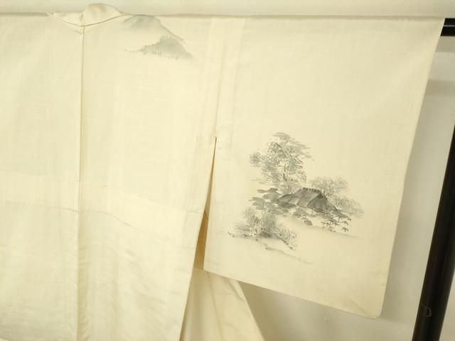 平和屋着物○訪問着 紬地 手描き 風景樹林文 暈し染め 金彩
