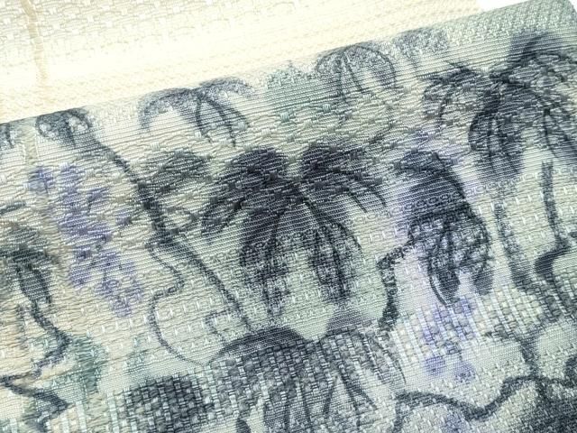 平和屋着物■極上　九寸名古屋帯　手描き　紬地　葡萄蔦の葉文　逸品　CZAA3696s5 平和屋着物□極上 九寸名古屋帯 手描き 紬地 葡萄蔦の葉文 逸品