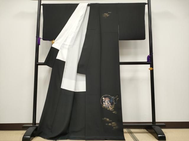 平和屋本店□極上 訪問着 手描き 雷神 黒地 金彩 逸品 CYAA3814s5