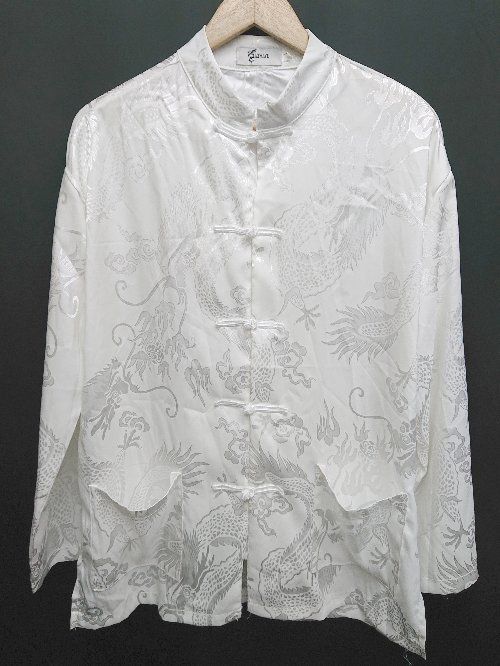 DASHAYU ドラゴン柄 チャイナボタン 長袖 シャツ サイズL ホワイト メンズ P 【1406240042319】 - メルカリ