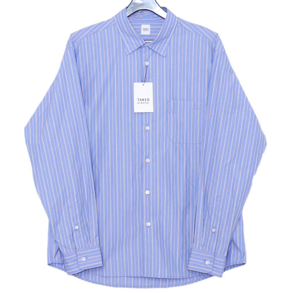 未使用 TAKEO KIKUCHI 100／2ストライプ レギュラーカラーシャツ 03/Lサイズ ブルー 070-88504 - メルカリ