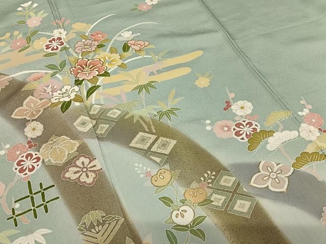平和屋着物●訪問着　駒刺繍　霞牡丹松竹梅花文　暈し染め　金彩　正絹　逸品　CAAS7480yc 平和屋着物○訪問着 駒刺繍 霞牡丹松竹梅花文 暈し染め