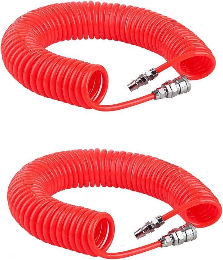 SATOMO スパイラルエアーホース 2個セット 内径5mm 外径8mm ワンタッチ カプラー 継ぎ手 PUウレタン コイル コンプレッサー ...