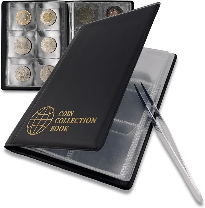 CREATERA（クレアテラ） コインアルバム 60枚収納 先端ゴムピンセット付 大容量 硬貨 記念硬貨 古銭 メダル 貨幣 切手 トークン ...