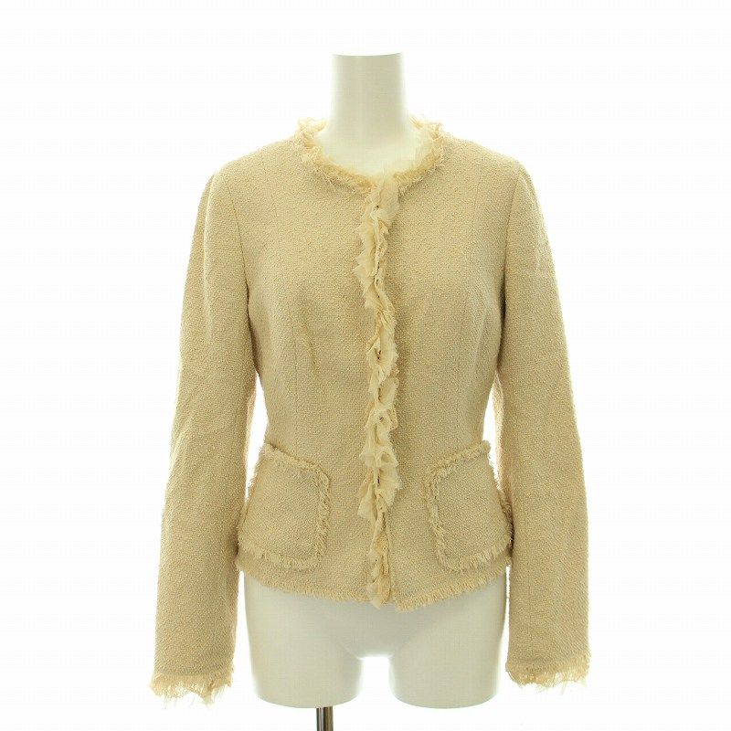 エポカ EPOCA ノーカラージャケット レース 長袖 総裏地 38 XS ベージュ /IR GY18 - メルカリ