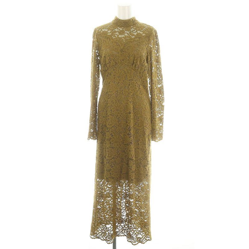 アメリヴィンテージ Ameri VINTAGE 22AW スレンダーレースドレス SLENDER LACE DRESS ワンピース ロング丈 マキシ丈 長袖 スリット M マスタードイエロー ...