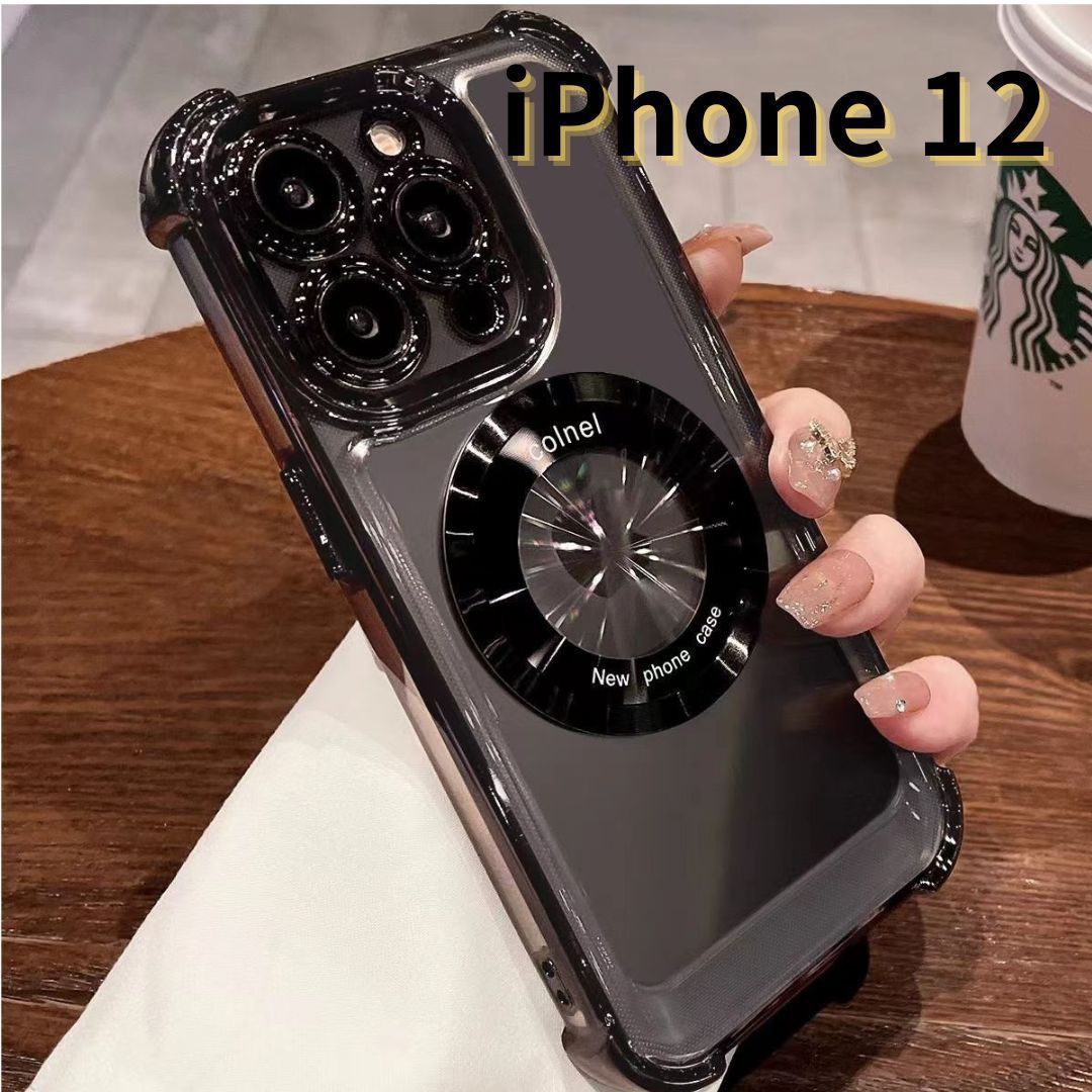 【SHOPS MON】iPhone12 スマホケース 黒 クリア ワイアレス充電 耐衝撃 レンズ保護 軽量 透明 おしゃれ シンプル E023 - メルカリ