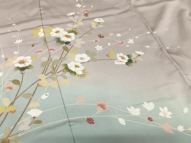 平和屋着物○訪問着 友禅 枝花文 暈し染め 丹後ちりめん 仮絵羽 正絹
