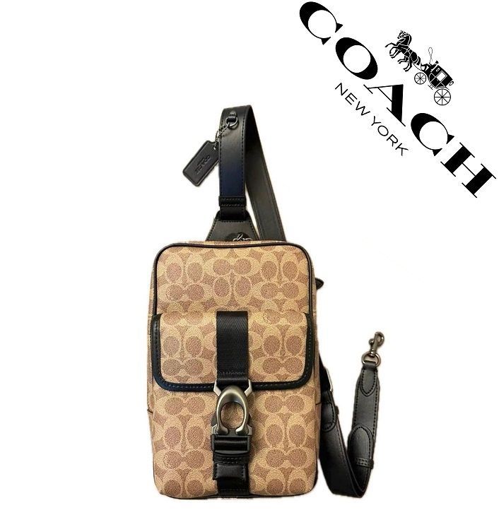 【セール中】COACH コーチバッグ CM378 カーキ×ブラック ベック パック・シグネチャー ショルダーバッグ ボディーバッグ 斜めがけ ...
