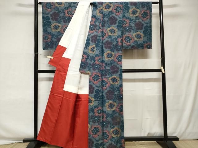 平和屋着物▽上質な紬 単衣 幾何学文様 正絹 逸品 CAAV9487ze