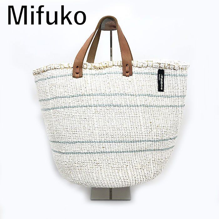 ミフコ Mifuko バッグ バスケット 布かごバッグ 北欧 大容量 ボーダー ホワイト×水色 - メルカリ