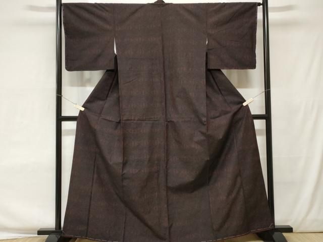 平和屋着物▽結城紬 単衣 80亀甲 飛び亀甲 幾何学文様 正絹 逸品