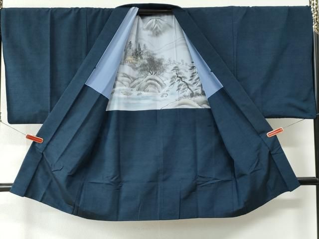 平和屋着物○男性 紬 アンサンブル 藍鉄色 キングサイズ 正絹 逸品 未使用