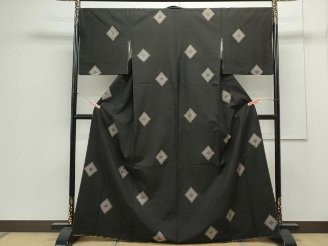 平和屋着物○本場大島紬 9マルキ 泥染め 地空き 菱吉祥文 正絹 逸品