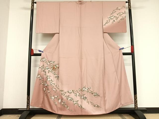 平和屋着物▽訪問着 手描き 枝花文 暈し染め 金彩 さが美扱い