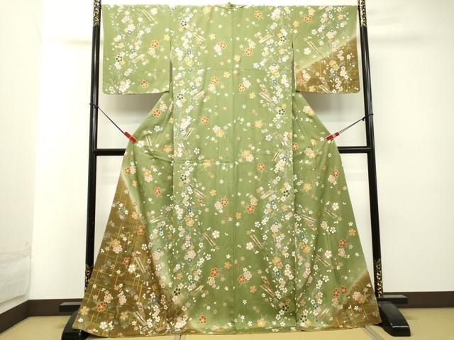 平和屋着物○訪問着 舞扇枝垂れ桜文 暈し染め 金彩 正絹 逸品 DAAT1463tw