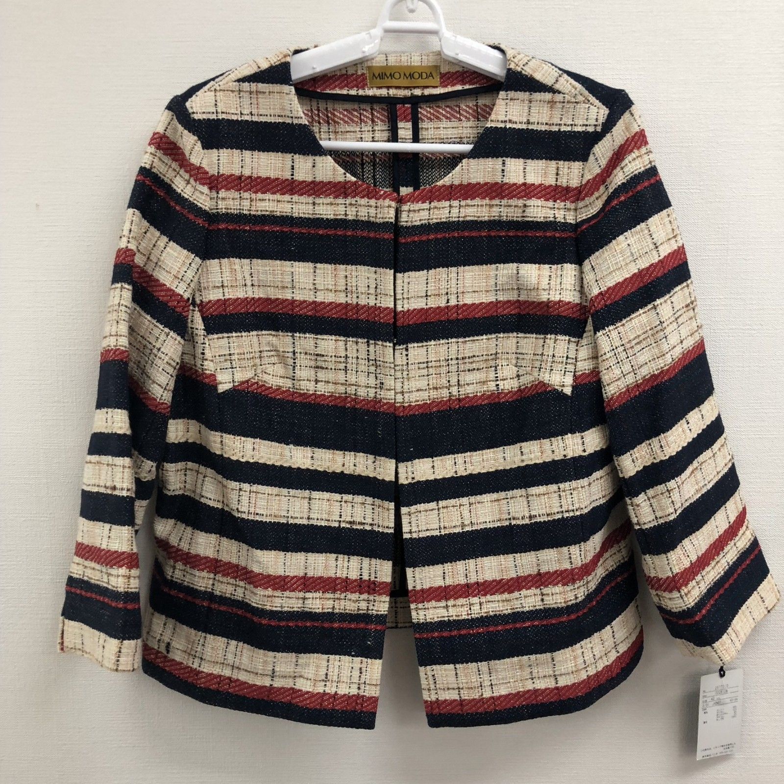 【MIMO MODA】ミモモーダ ベージュ系 42 ブルゾン ノーカラージャケット ボーダー - メルカリ