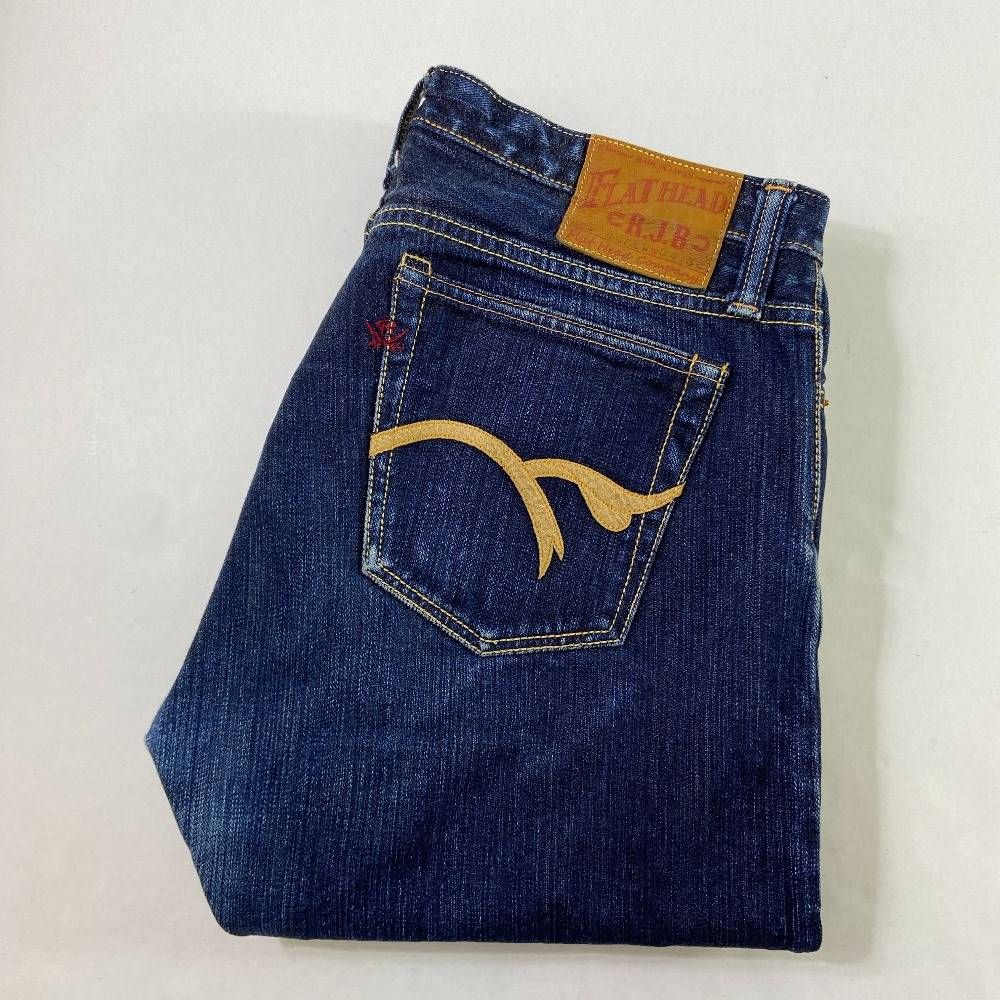 04w2226〓※【中古】FLATHEAD×R.J.B フラットヘッド×アールジェービー テーパードストレートFHxRJB デニムパンツ D109FXR ネイビー系 34インチ 【八王子店 ...